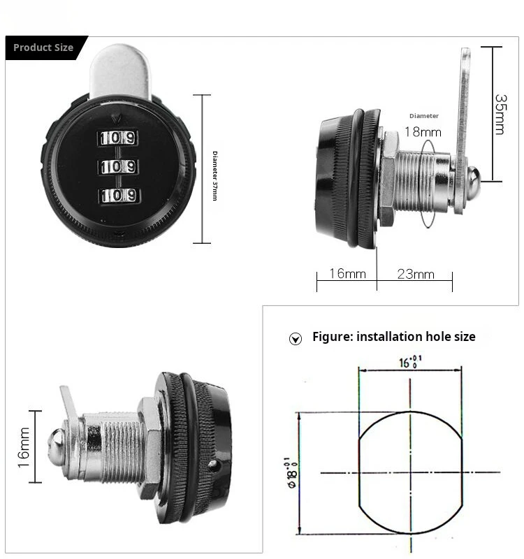 Anli 3-Digit Rotary Tongue Drawer Mail Box Mailbox Combination Cam Lock ...