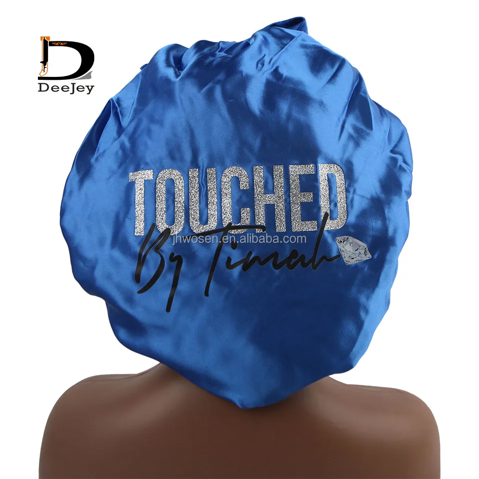 Custom Logo Glitter Diamond Satin Bonnets with Rhinestone Band Double ...