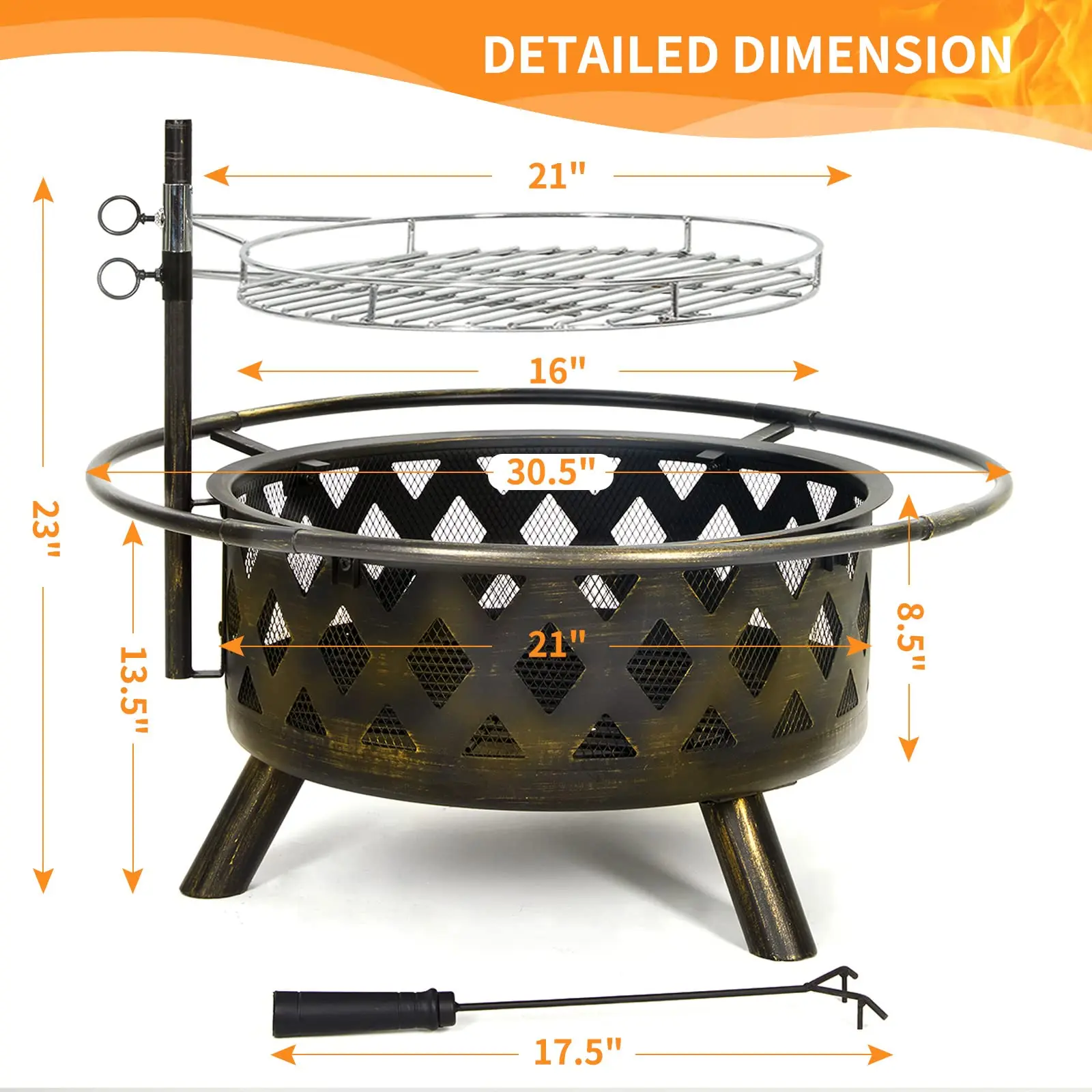 Outdoor Round Fire Pits Wood Burner Garden BBQ Portable Steel Fire Pits ...