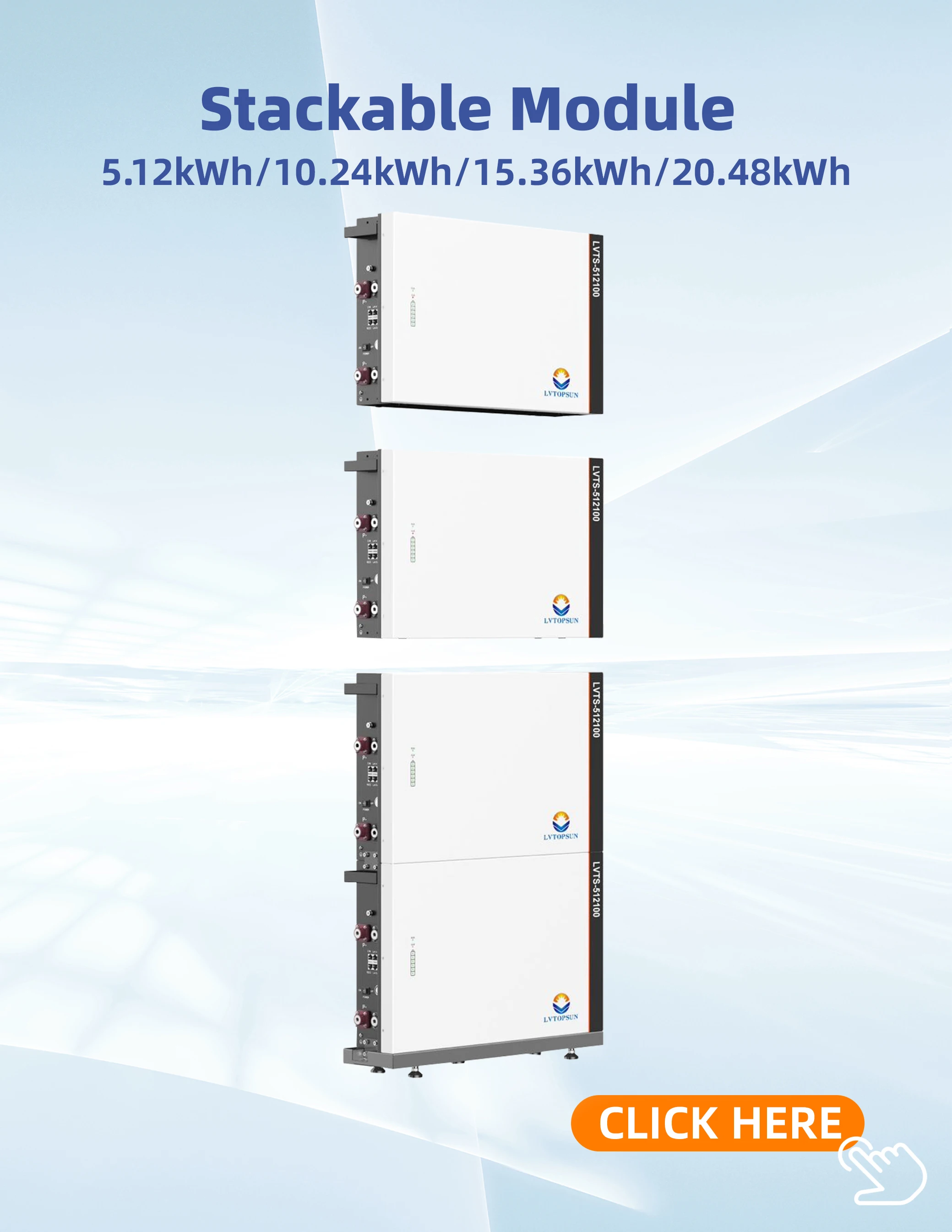 LVTOPSUN 51.2V Lithium Battery - 5kwh to 20kwh Storage