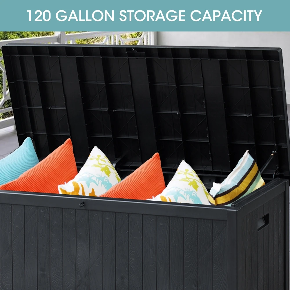 Pp Wooden Style Black Plastic Waterproof Outdoor Storage Box 120 Gallon ...