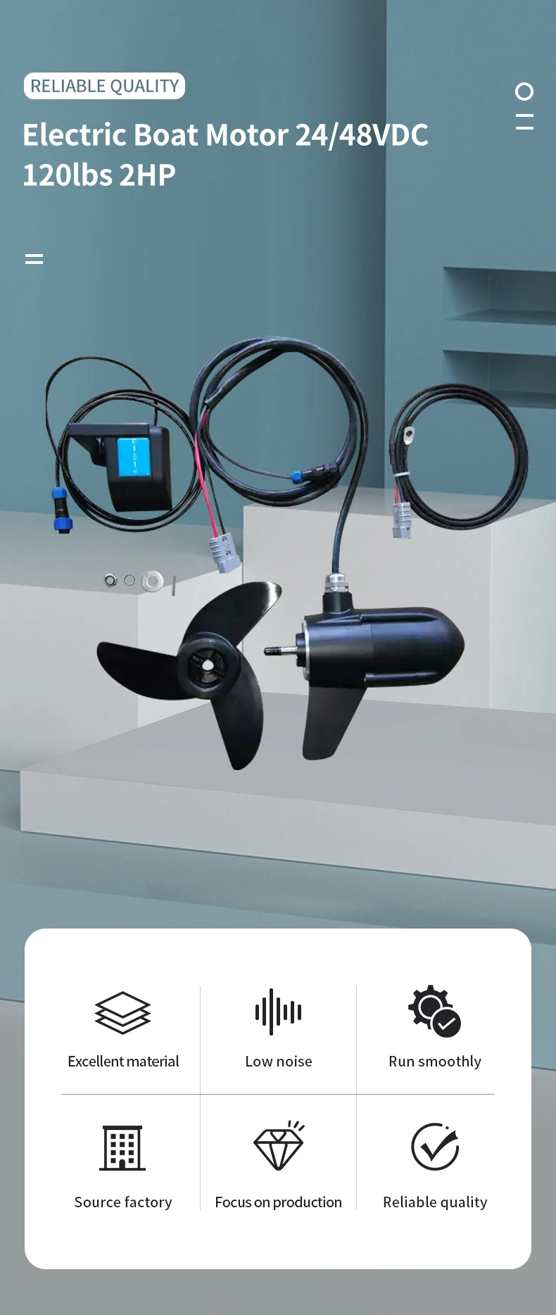 2HP Shaftless Electric Motor for Boat Trolling & Kayak Fishing