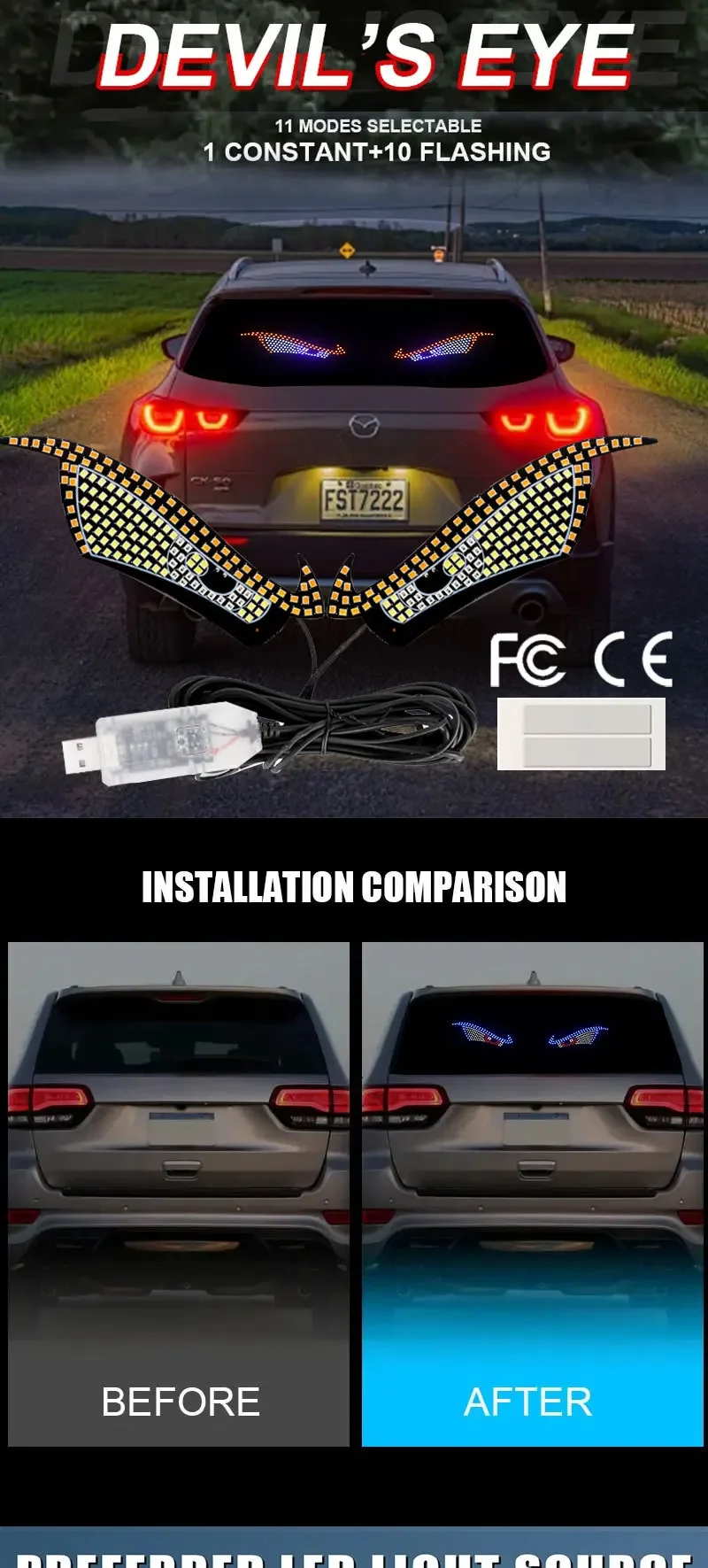 Car Back Window expression lights LED Strips Light Panel Car Windshield ...