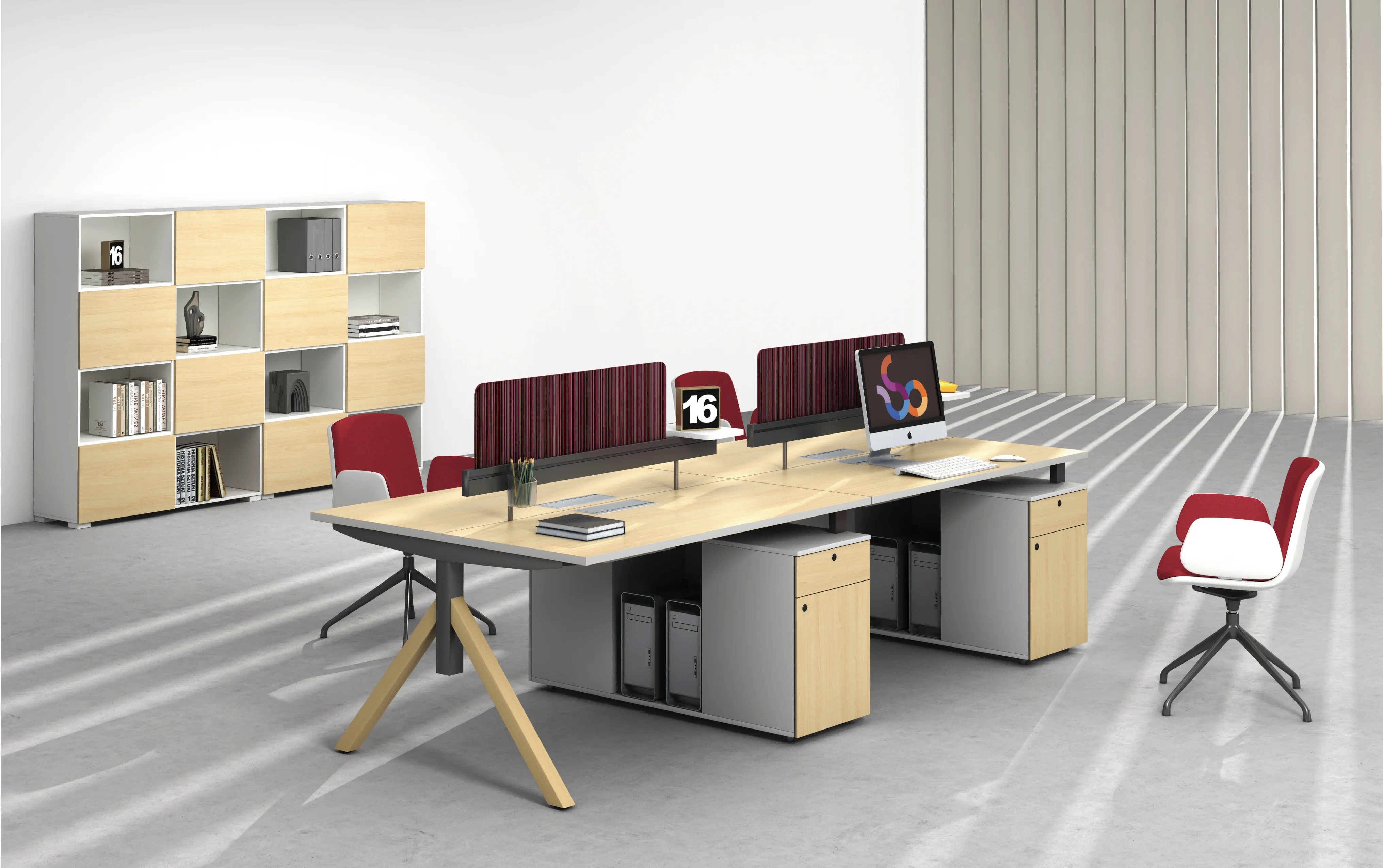 Modern Wooden Modular Office Desk 2 4 6 8 Seater Coworking Workstation ...