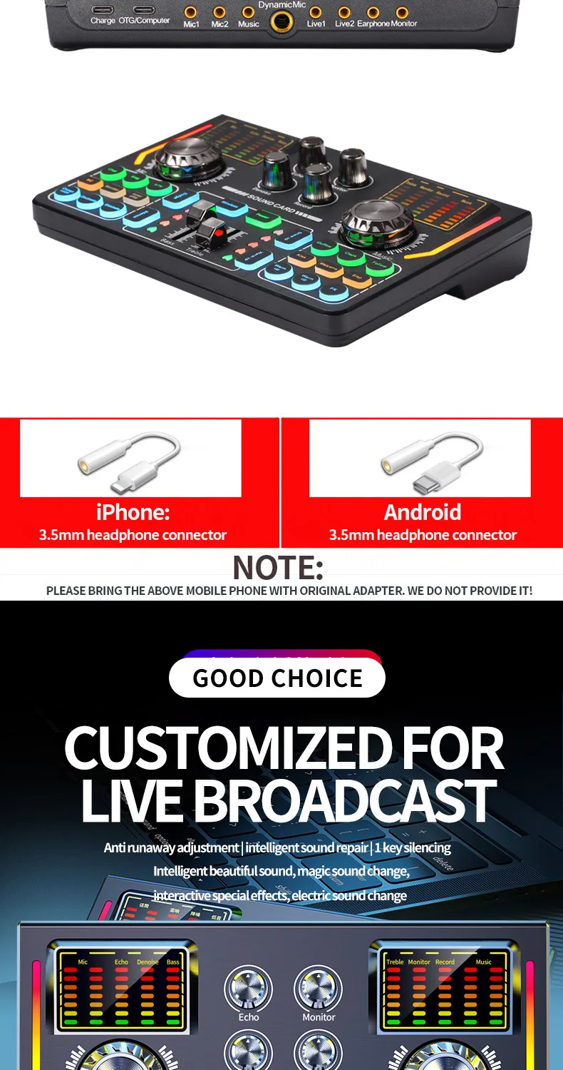DX-500 Sound Card - Studio Record Phone Computer Audio Kit