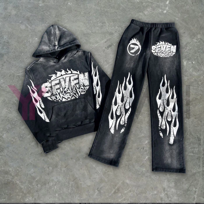 High Quality Distress Acid Wash Hoodie And Sweatpants Set Vintage ...