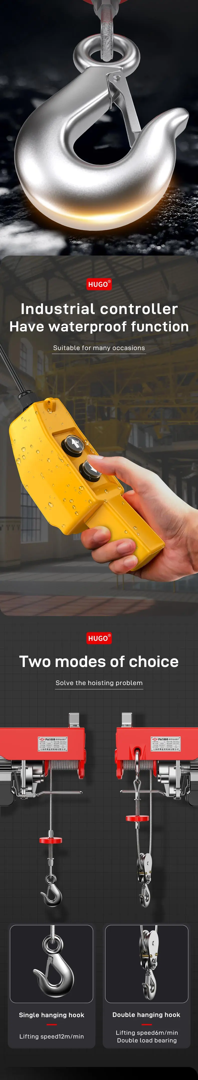 200kgs Lift Weight Electric Wire Rope Hoist with Manual Trolley