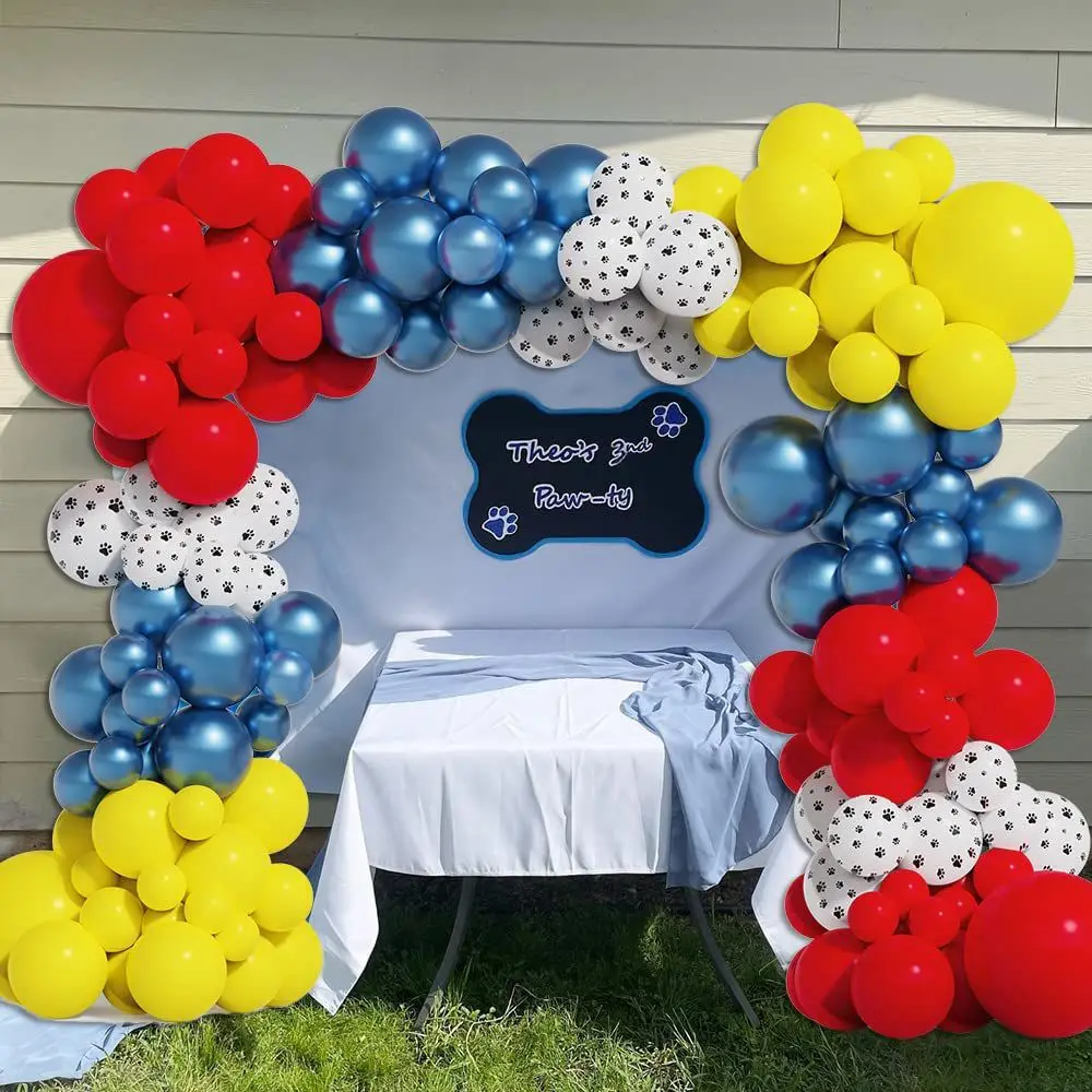 Dog Paw Print Balloon Garland Set Red Yellow Metal Blue Latex Balloon Patrol Theme Party Boys ...