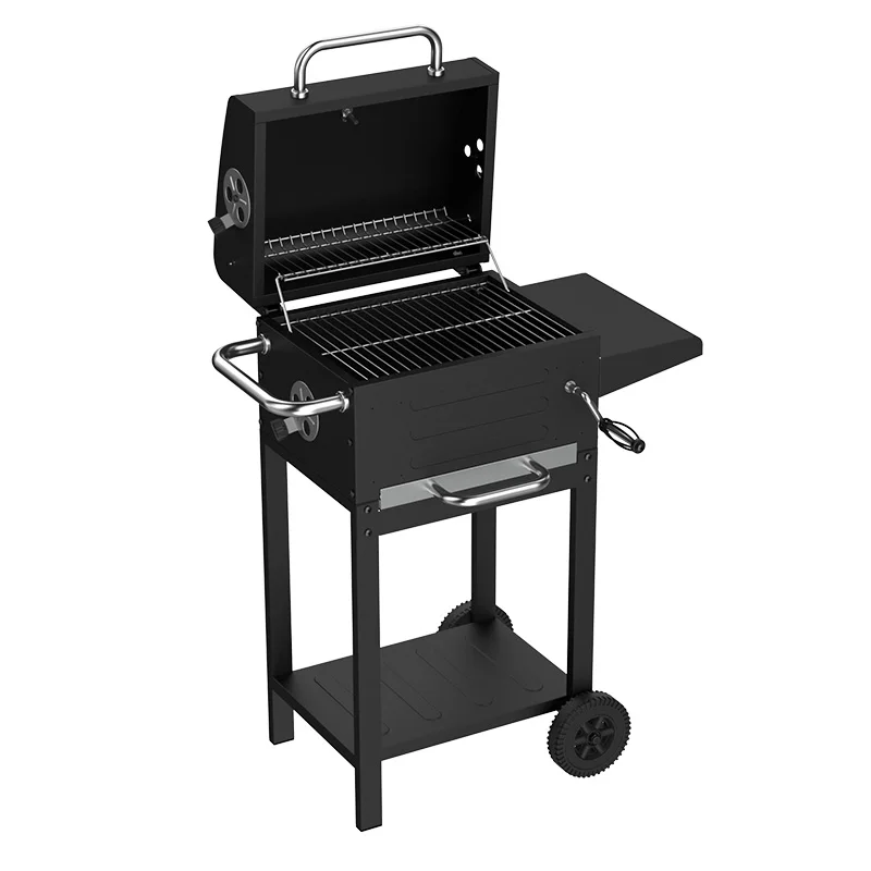 Garden Heavy Duty Barbecue Adjustable Height Trolley Barbeque Charcoal ...