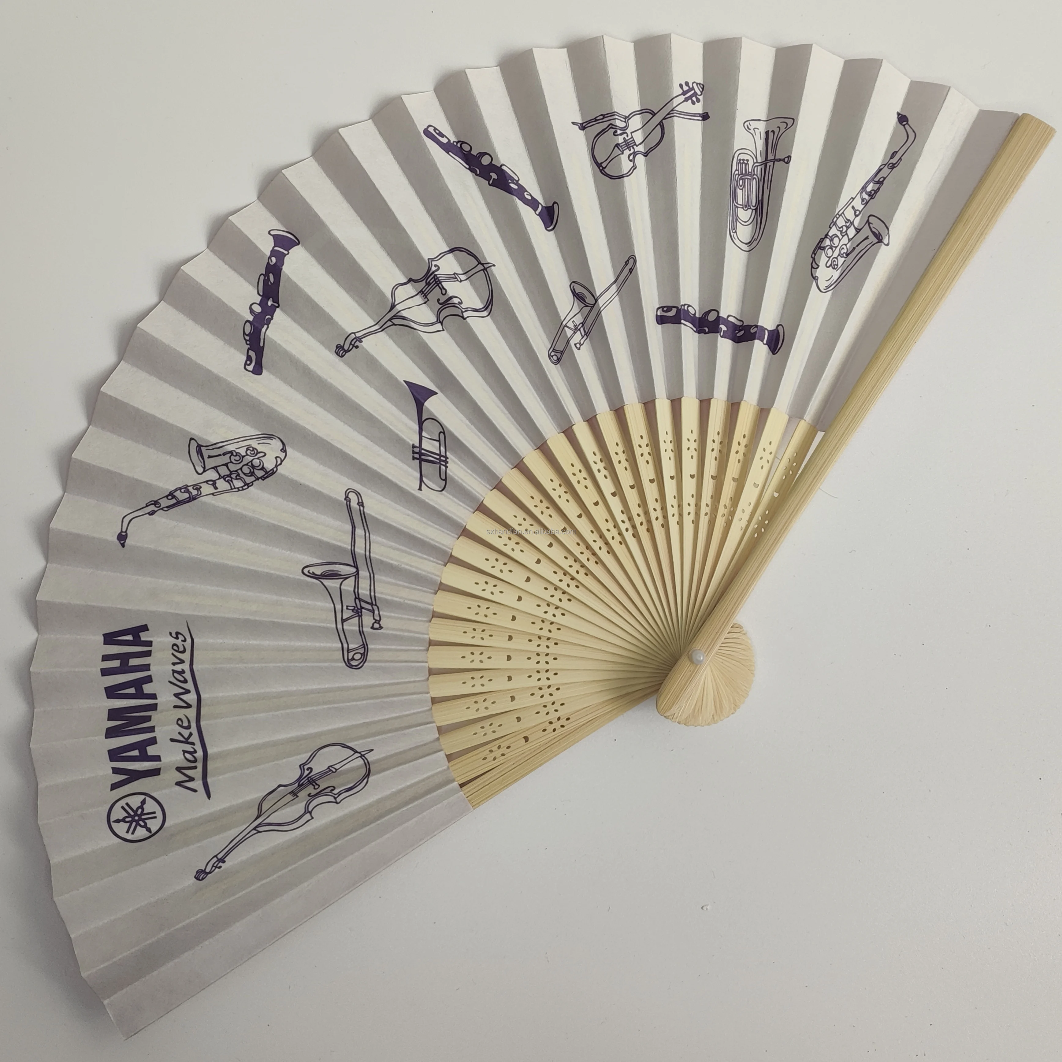 2024 Popular Bamboo Handle Wooden Handle Double Sided Paper Hand Fan ...