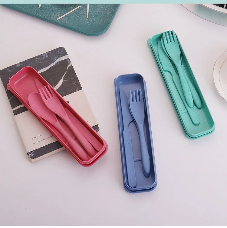 Biodegradable Wheat Straw Knife Spoon Fork Flatware Set 3pcs Portable ...