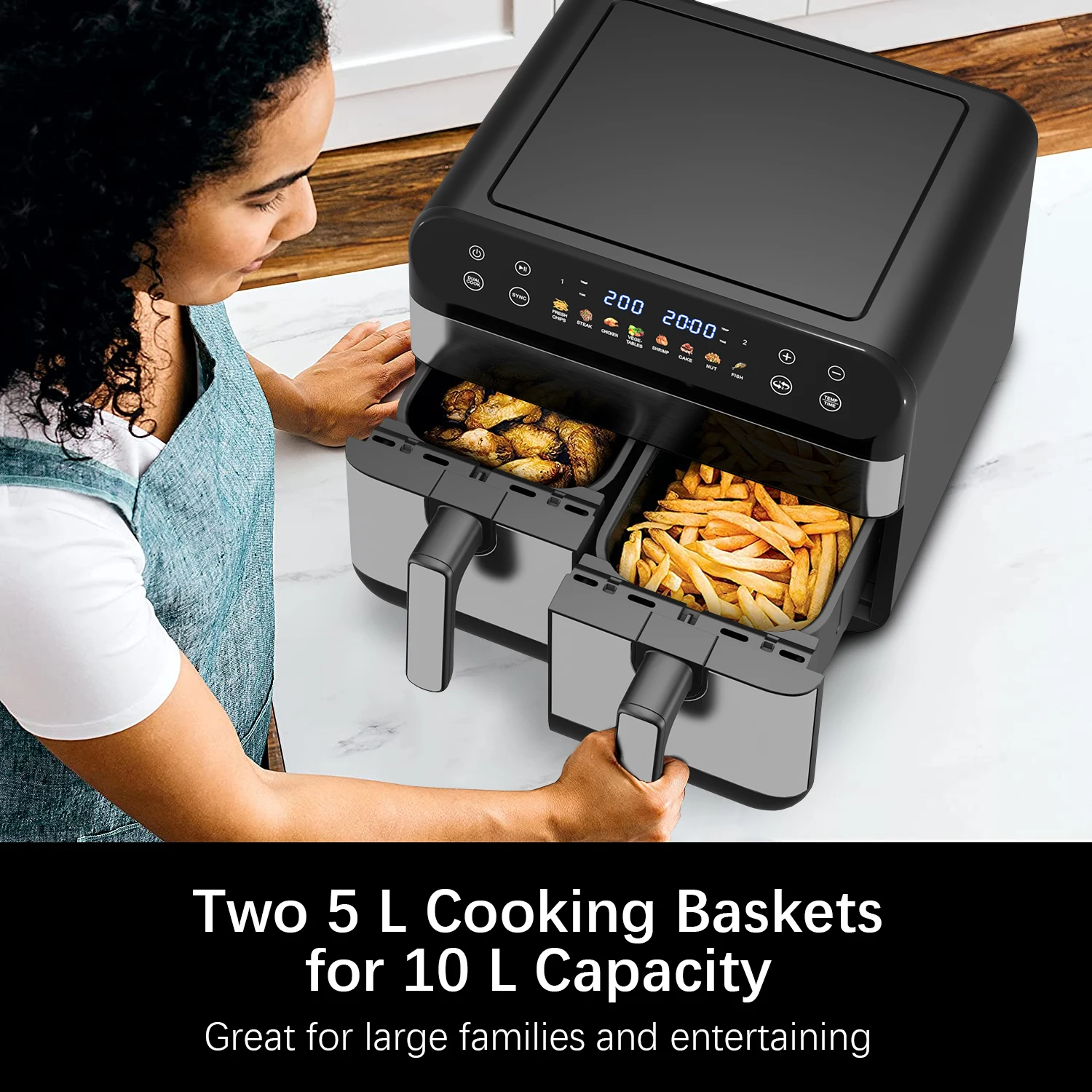 Hot Sale Double Air Fryer With Dual Basket 8l 9l 10l Two Dual Zone 2 ...