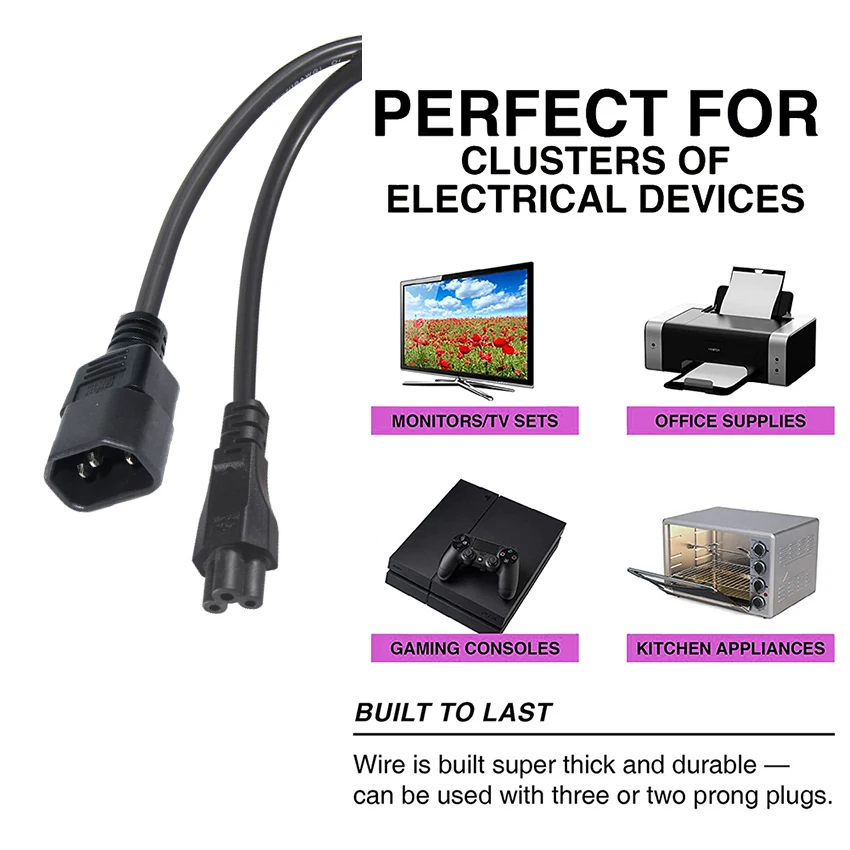 10A 250V 16 Awg Iec 60320 C13 C14 Male to C5 Female Socket Universal ...