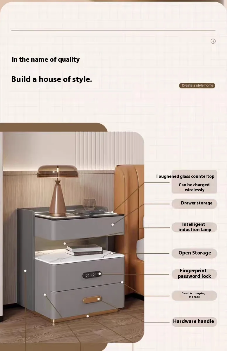 Modern Luxury Solid Wood Bedside Table with Smart Charging Function ...