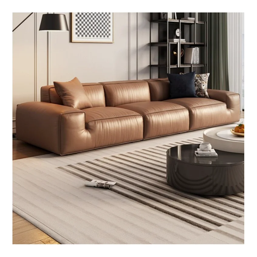 Wholesale Full Grain Leather Sofa Set Italian Real Leather Sofa Brown ...