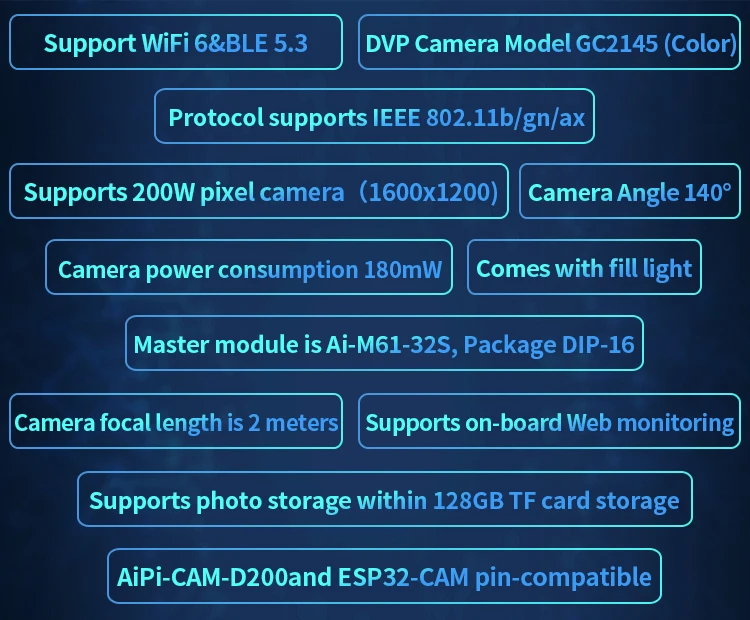 Ai-thinker Aipi-Cam-D200 Camera Development Board - 200w Pixel