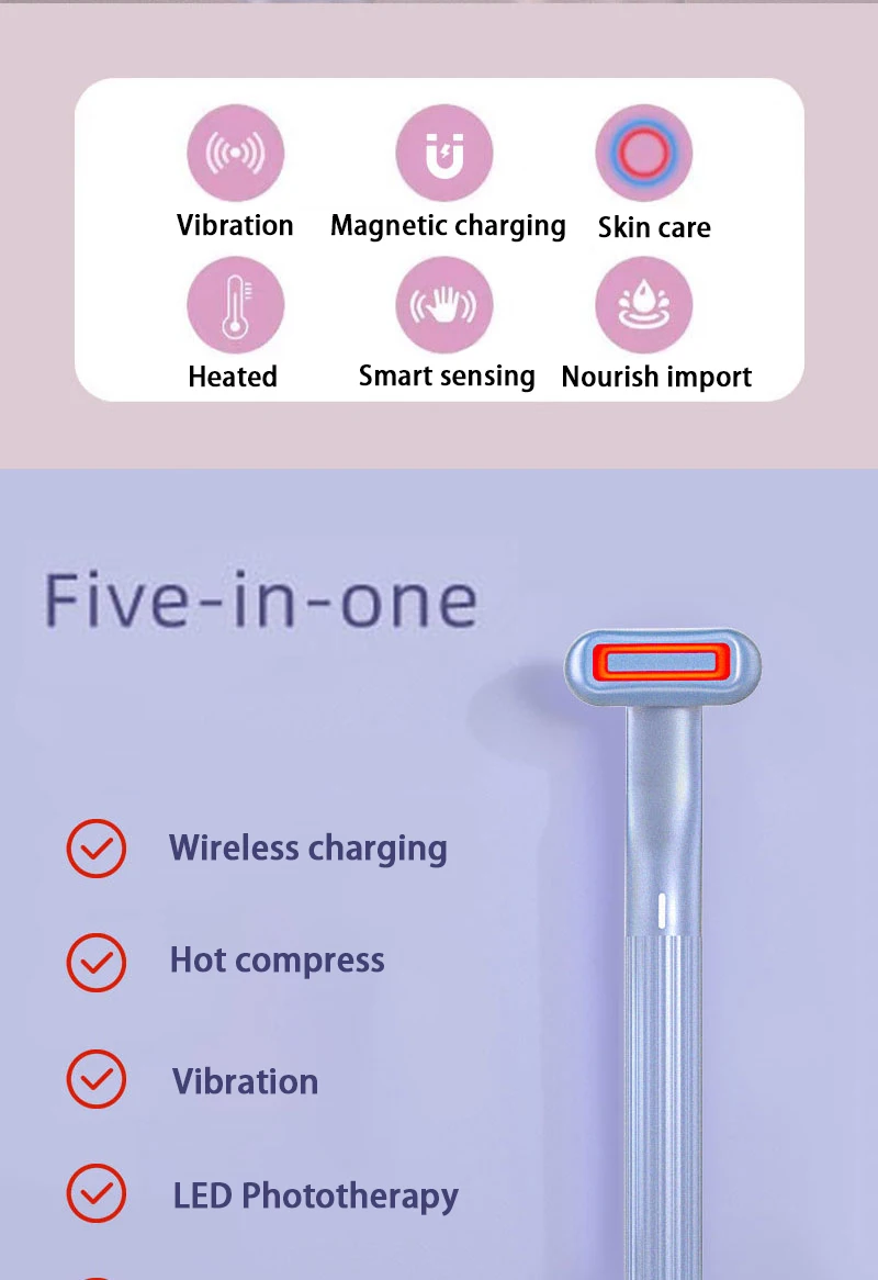 Skincare Wand Rechargeable Vibrating Ems Microcurrent Red Light Therapy ...