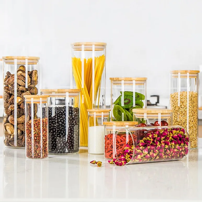 Heat Resistant Candy Jar Food 24oz Glass Jar With Bamboo Lid - Buy ...