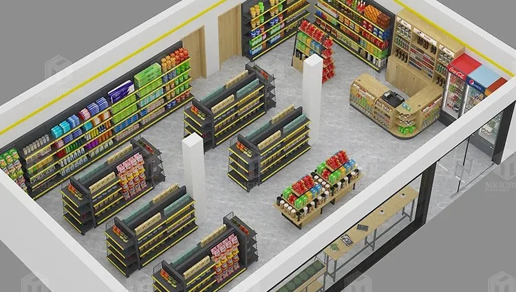Meicheng Custom Supermarket Layout Kiosk Stands Rack Shelf Supermarket ...