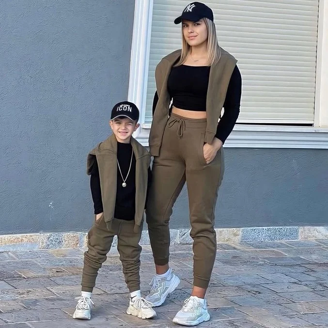 Custom Logo Color Label Women Kids Sweatsuit Family Matching Clothes ...