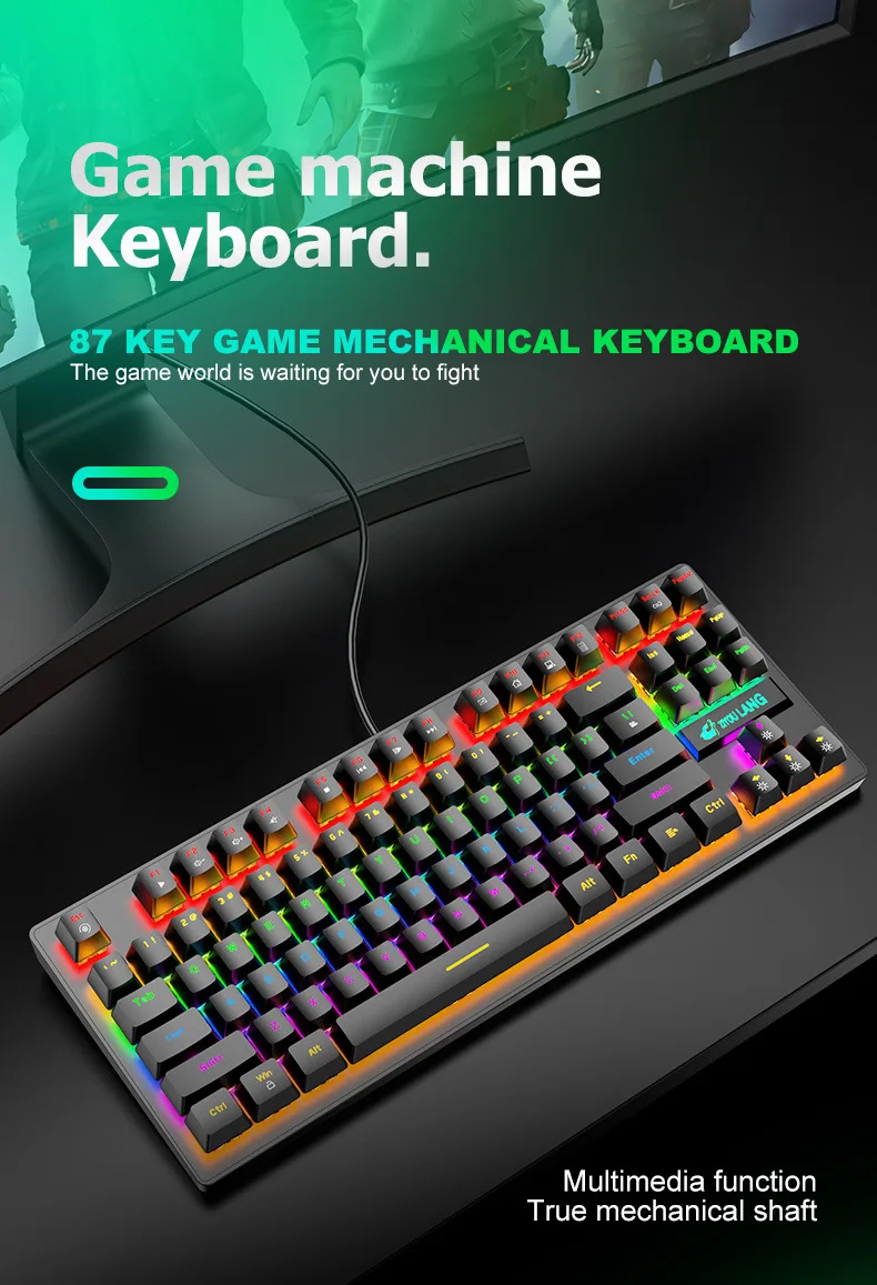 Free Wolf K2 Punk Mechanical Keyboard - 87 Keys Gaming