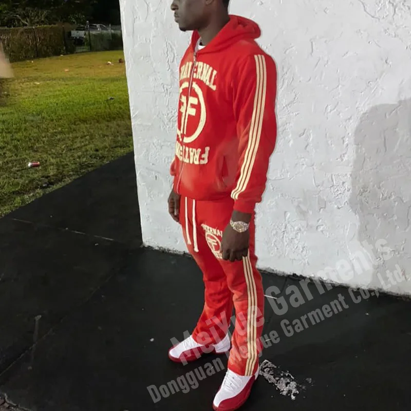 Custom Applique Hoodie Jogging Suits Flared Sweat Pant Joggers Zip up ...