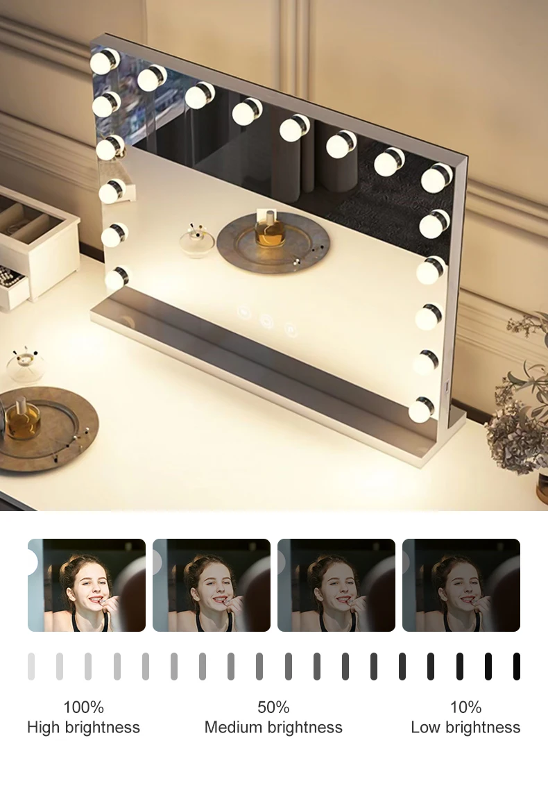 Tabletop Vanity Mirror 80 X 60cm Desk Standing Led Lights Vanity Mirror ...