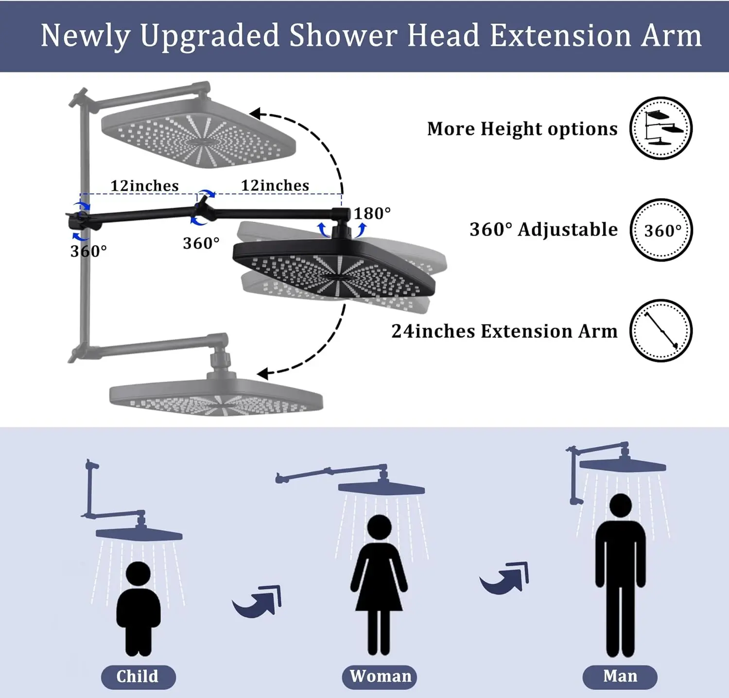 12 Inch Rainfall Shower Combo High Pressure 3-way Diverter 4 Function ...