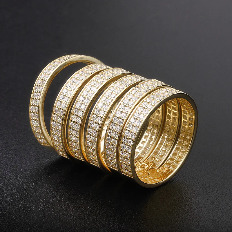 925 Stacking Rings Flexible Stacked Band Zircon 18k Gold Plated 3925 ...