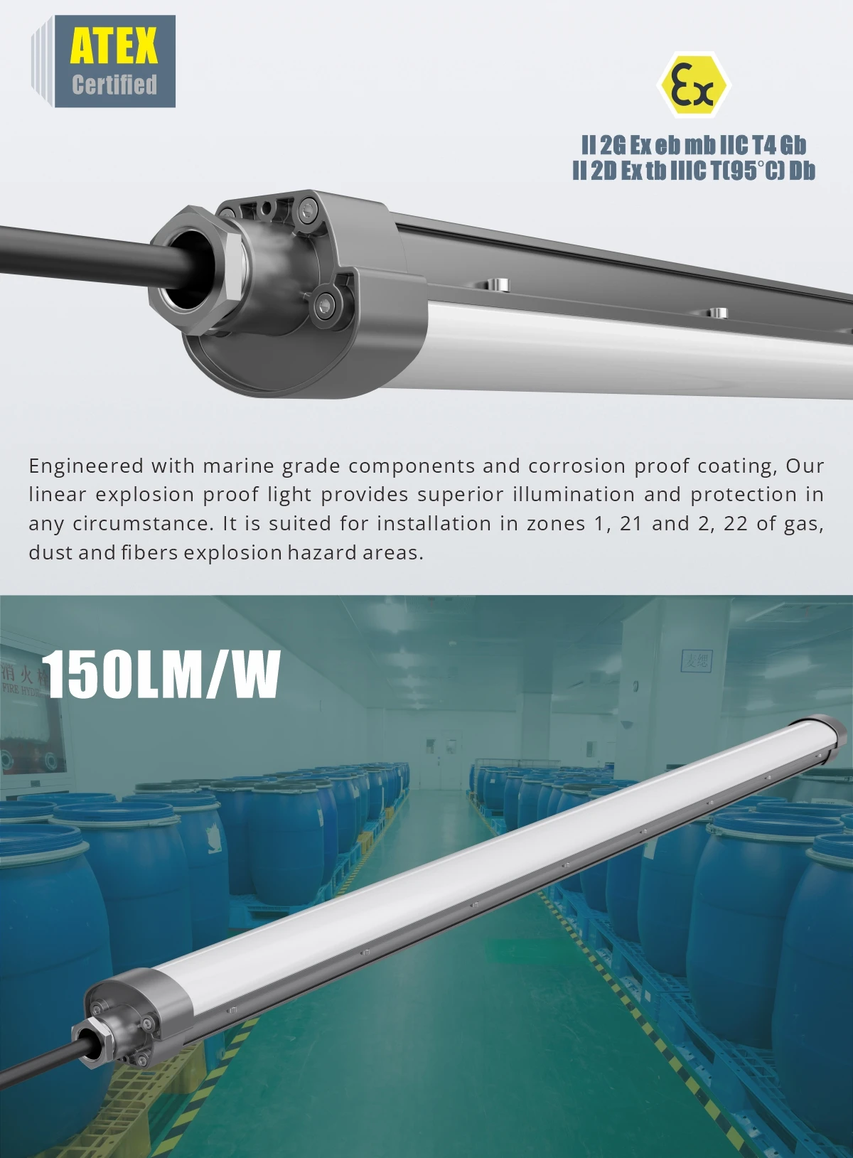 ATEX Explosion Proof Fluorescent Light - 50000 Hours Lifespan