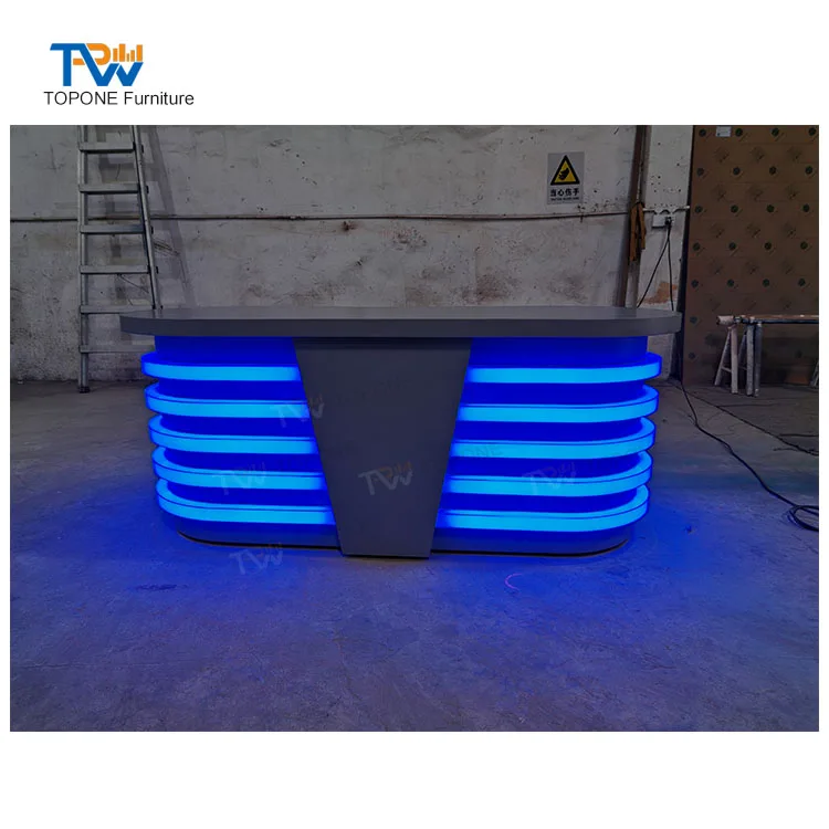 Modern White Curved Reception Desk with LED Light for Office, Apartment ...