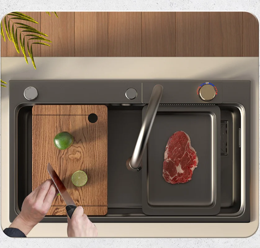 Complete Whole Set Waterfall Kitchen Sink Stainless Steel Sinks Big ...