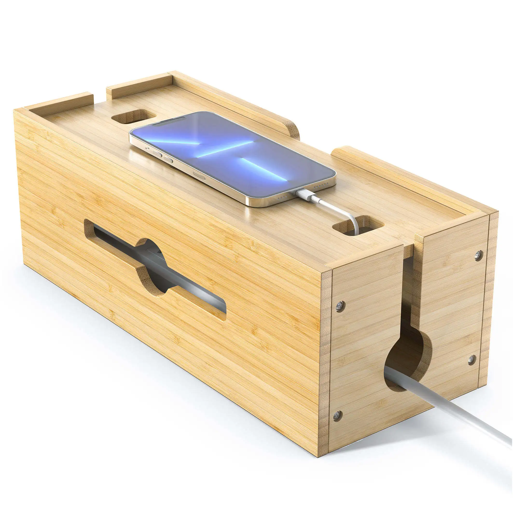 Large Cable Management Box with Lid, Bamboo Cable Box for Cords, Power ...