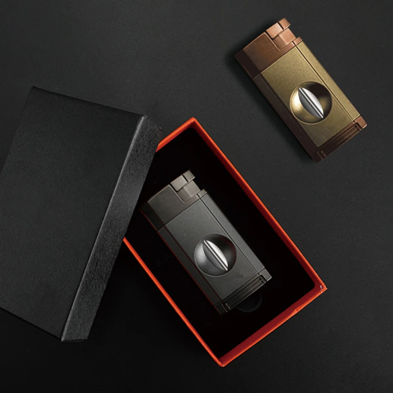 Luxury Metal Silver Cigar Lighter & Cutter Gift Set - Custom Logo, Quad ...