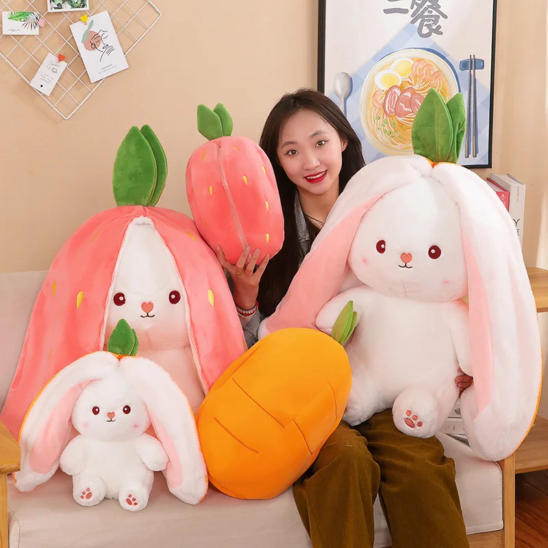 Creative Kawaii Fruit Transform Bunny Stuffed Doll Kids Gift Stuffed ...