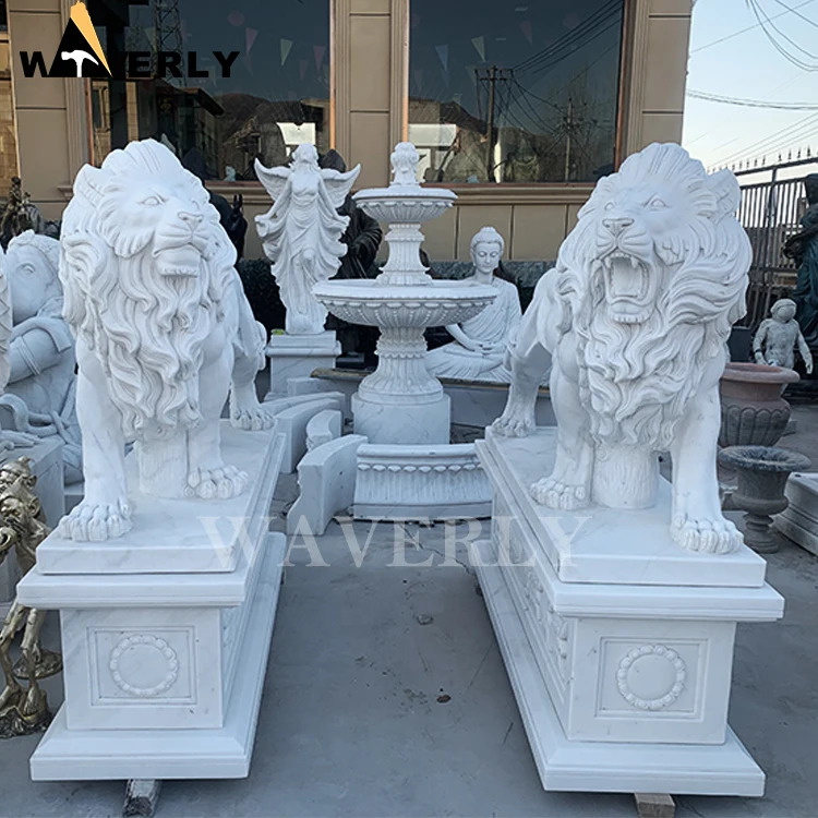 Life Size Gate Garden Standing Stone Lions Statues Large Outdoor ...