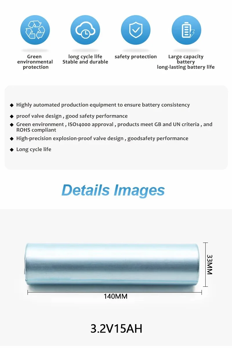 Lfp 33140 Lifepo4 Cylindrical Brand New Battery 3.2v 15ah 15.5ah 32135 ...