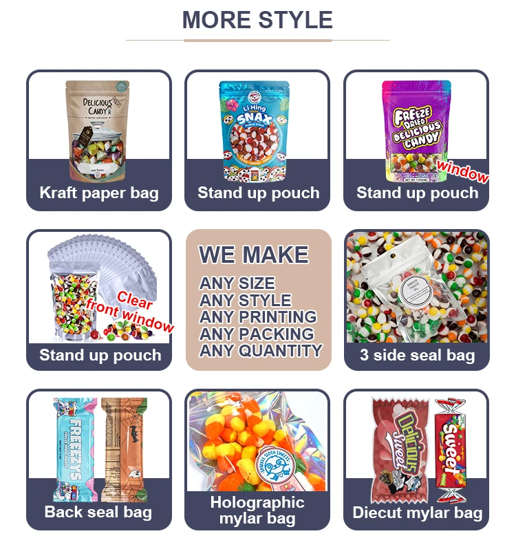 Custom Design Resealable Freeze Dried Candy Pouches