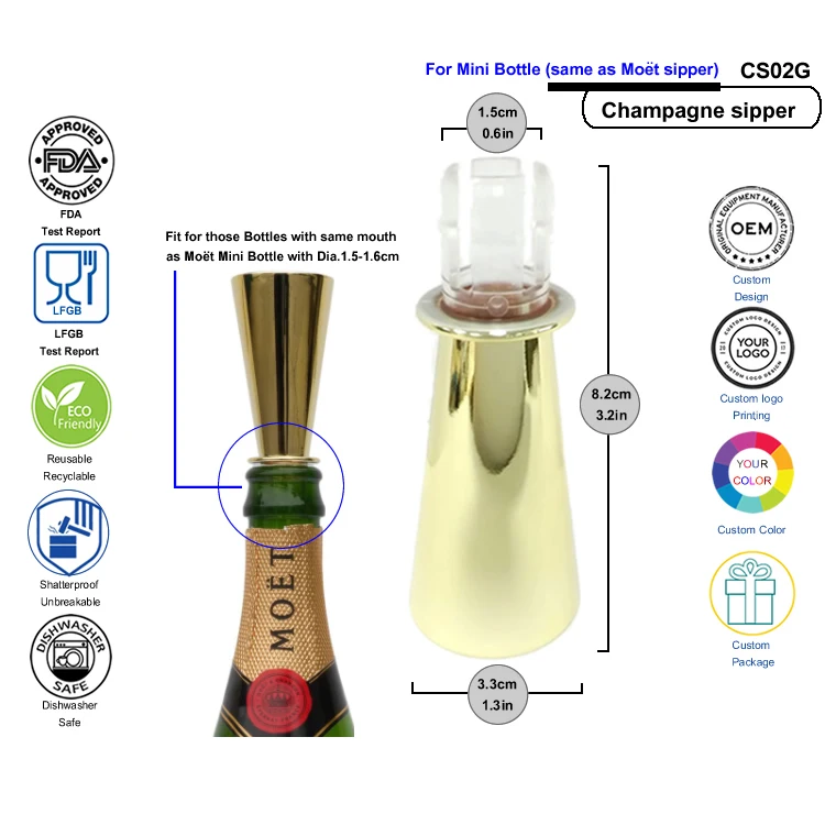 Promotional Gift Plastic Mini Champagne Sippers Custom Wine Pourer
