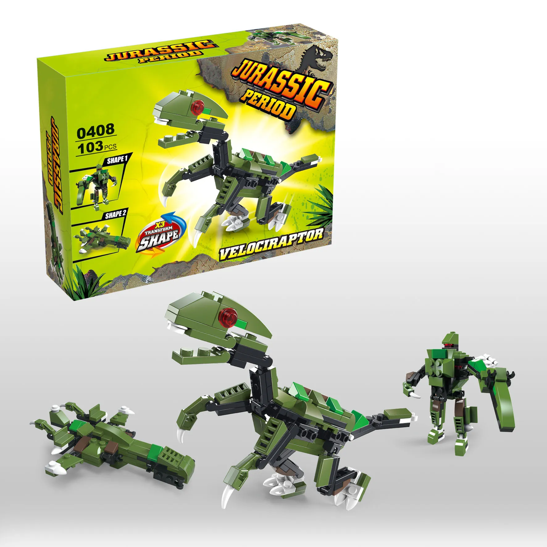 103PCS 3-in-1 Velociraptor Robot Fighter Blocks Toys Kids