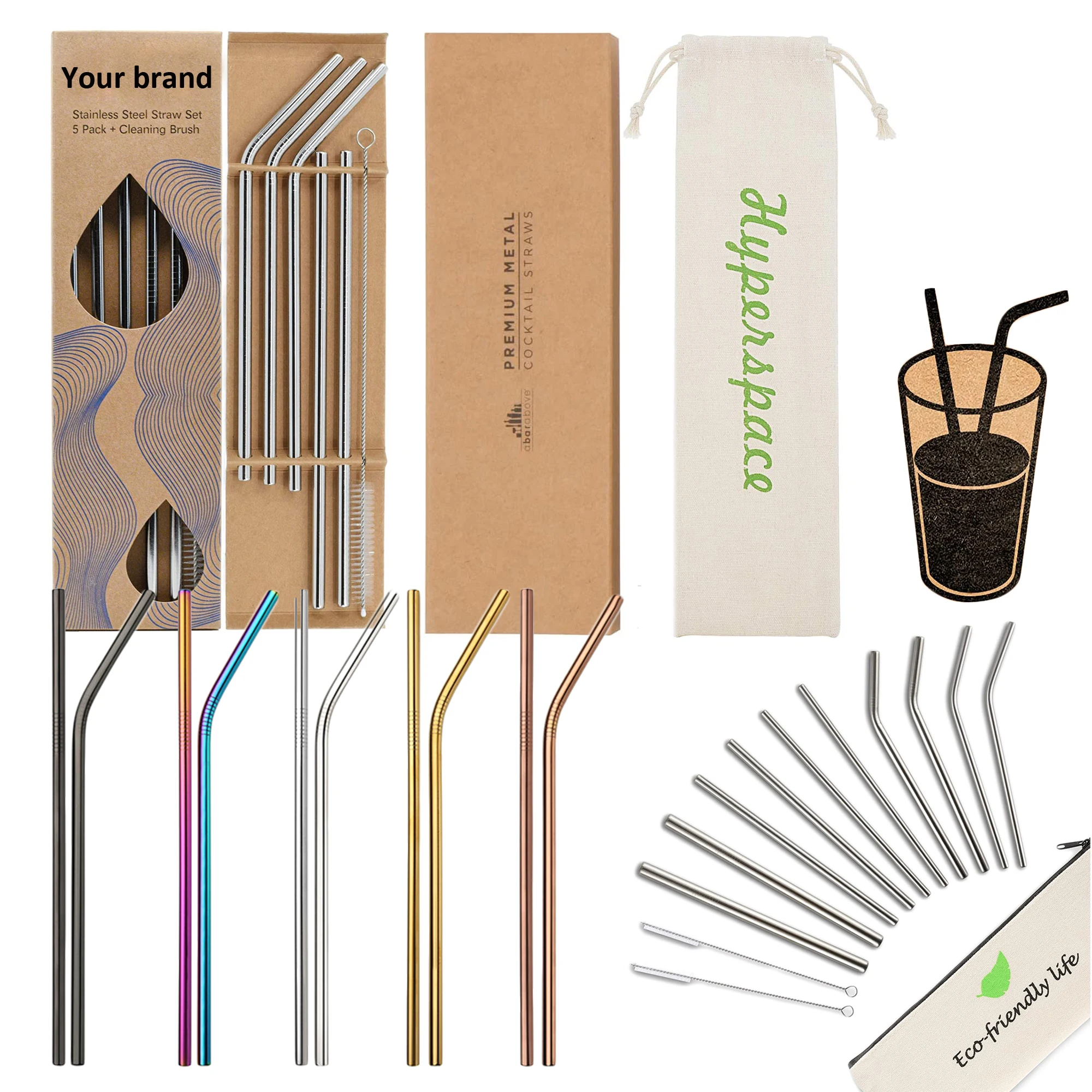 Eco Friendly 304 Custom Straight Bent Reusable Stainless Steel Drinking ...