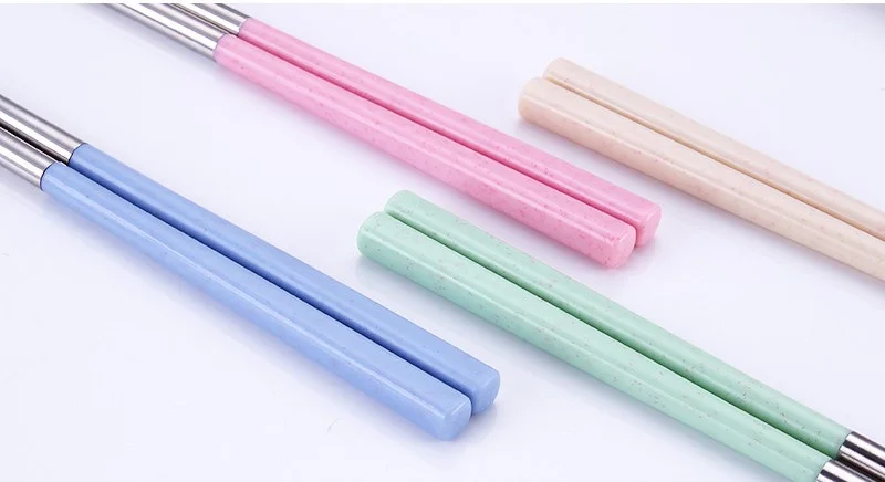 L025 Colored Nordic Tableware Wheat Straw Chopsticks 304 Stainless ...