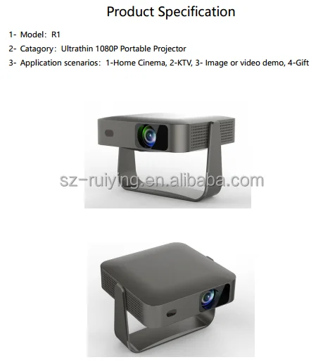 Ruiying R1 Portable Projector - 1080P, 4K Support, Built-in Speakers