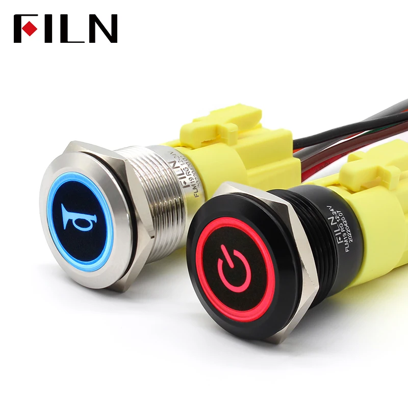 FILN 19MM Waterproof Push Button Switch 5A for 12V, 24V, 110V with ...
