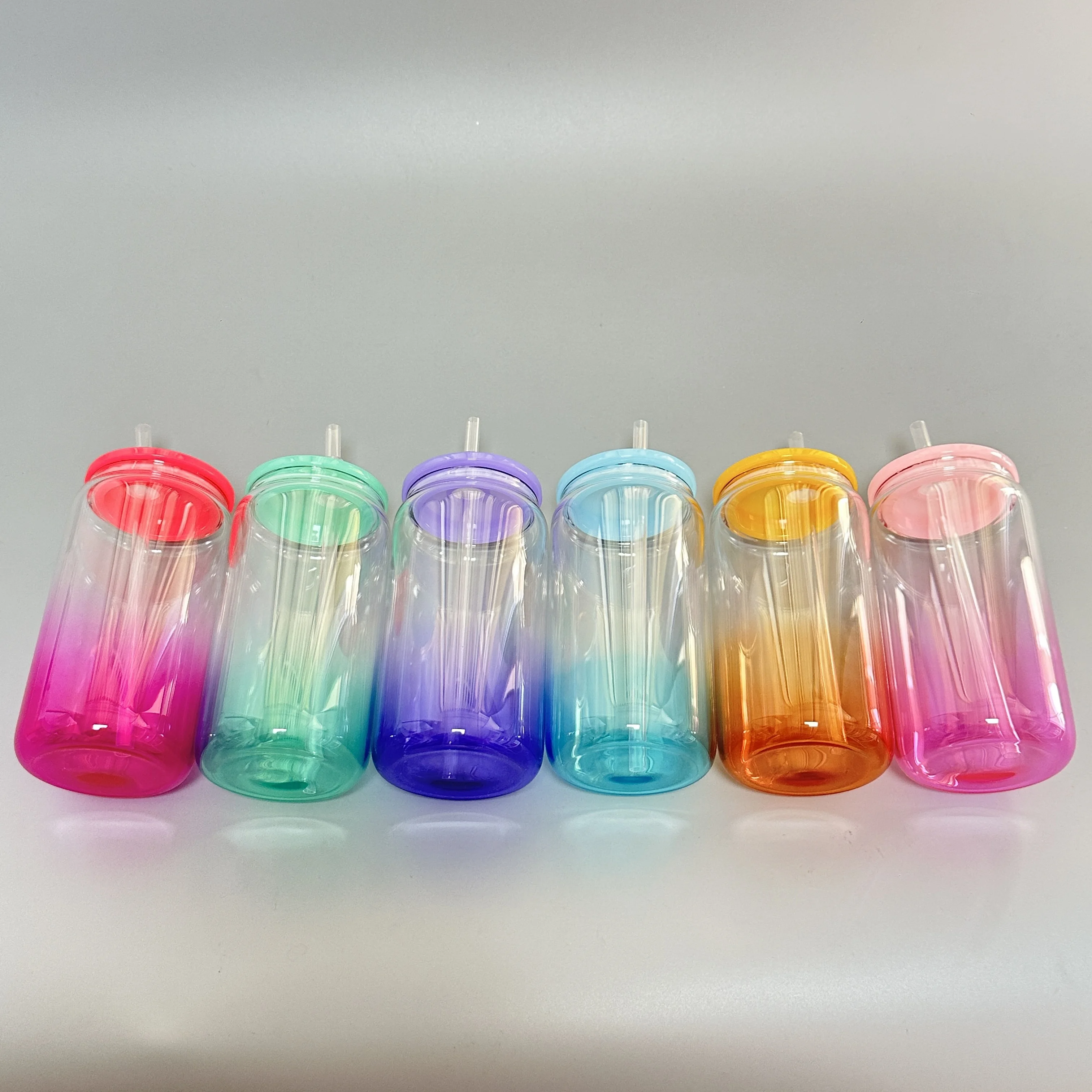 Bpa Free 16oz Colorful Clear Borosilicate Ombre Jelly Glass Can With ...