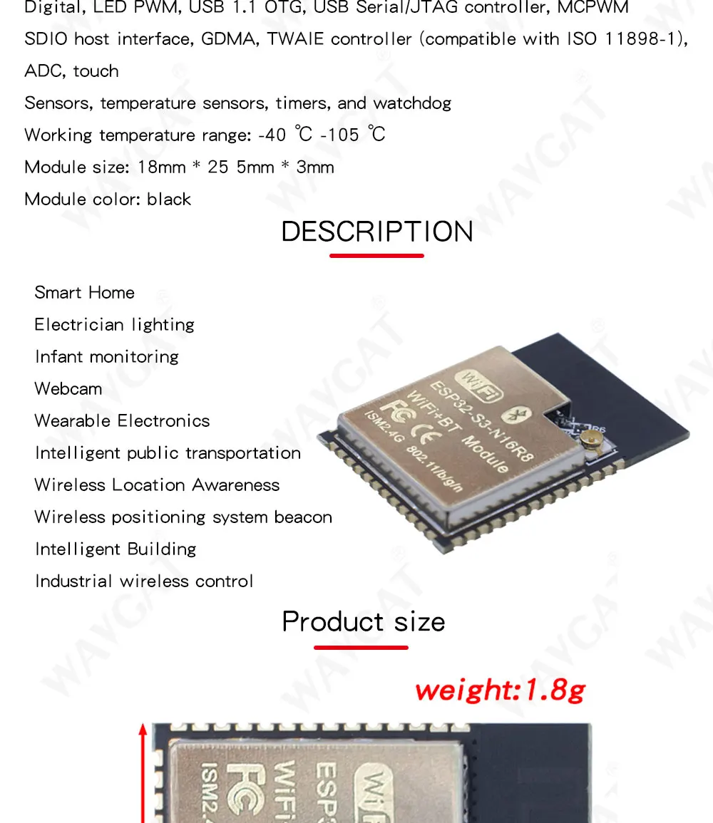Esp32-s3-wroom-1 Esp32-s3-n16r8 Dual-core Wifi& Bt-compatible Mcu ...
