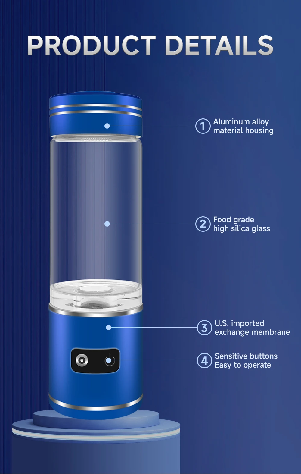 Rechargeable H2 Hydrogen Water Glass Bottle Hydrogen Water Bottle ...