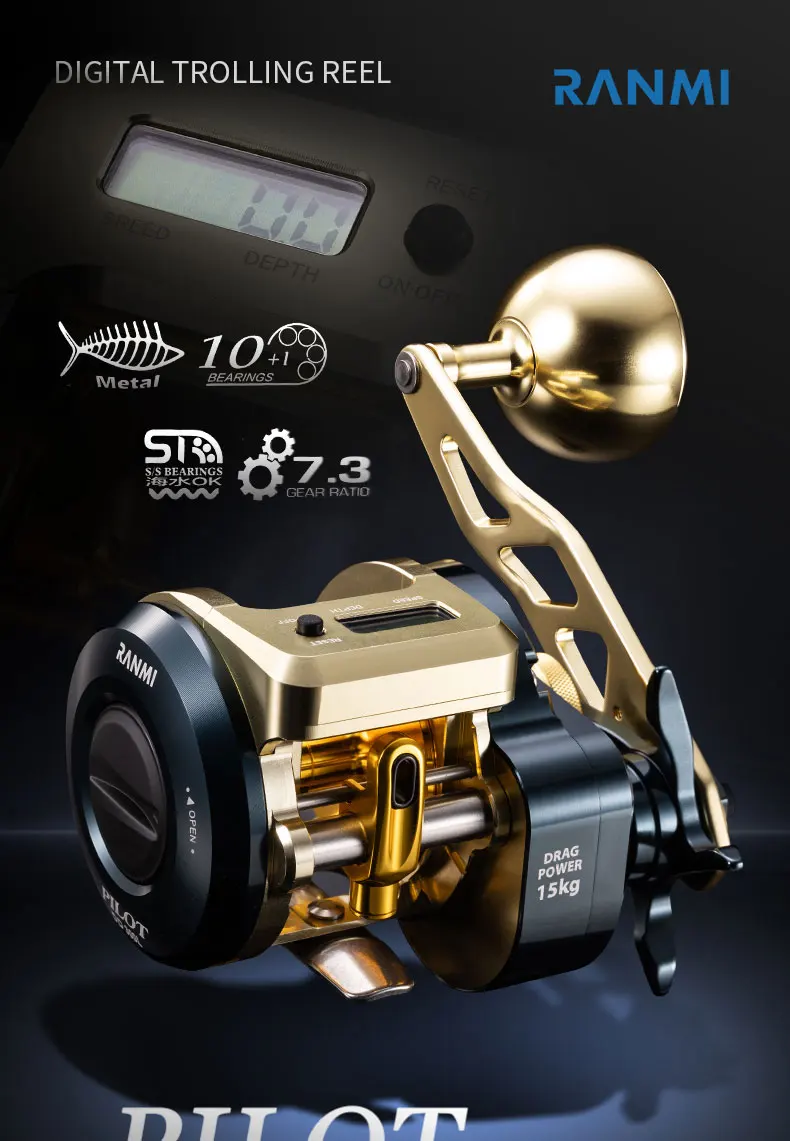 RYOBI RANMI PILOT DD300 - Precision Trolling Reel for Saltwater Fishing