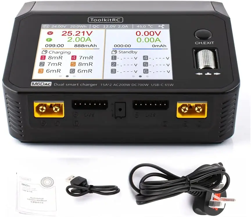 Original ToolkitRC M6DAC AC 200W DC 700W 15A*2 USB-C 65W QC3.0 Dual Channel Smart Lipo Battery ...