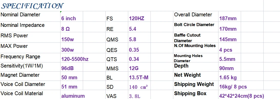 6 Inch Line Array Neodymium High Quality Mid Range Woofer